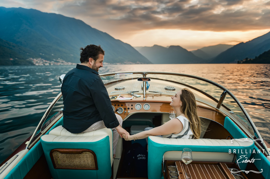 Marriage proposal with a romantic view of Lake Como Italy