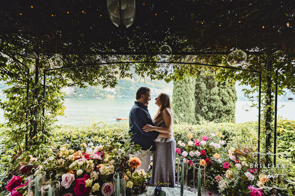 Marriage proposal with a romantic view of Lake Como Italy