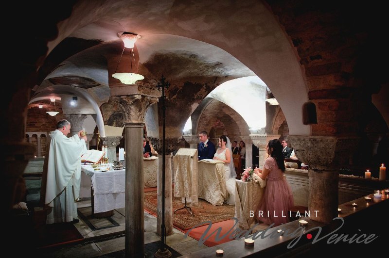 Catholic wedding in the crypt of St. Mark's Basilica